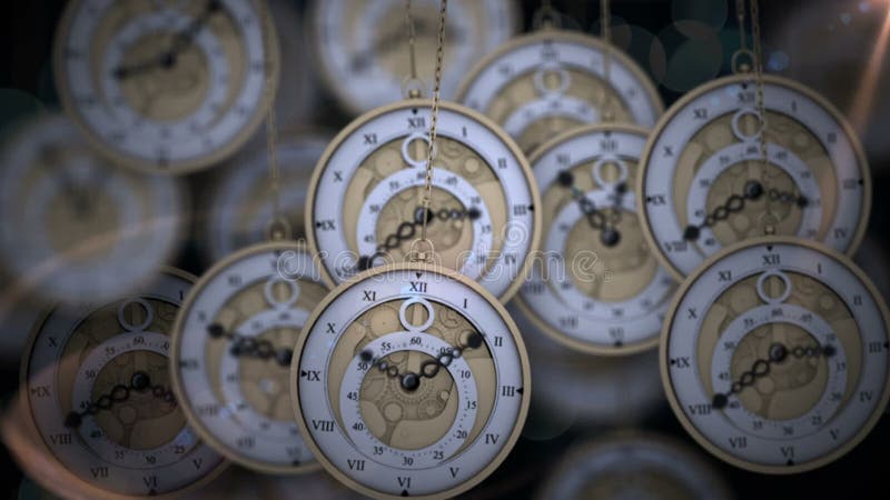 Hanging Pocket Watches Ticking in Shadows Stock Video - Video of dark ...
