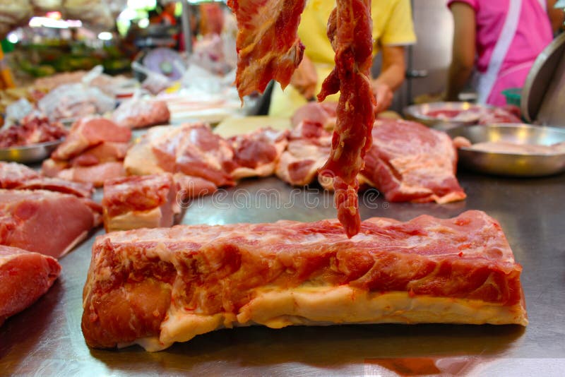 Hanging pork and meat stock photo. Image of grocer, meal - 68797134