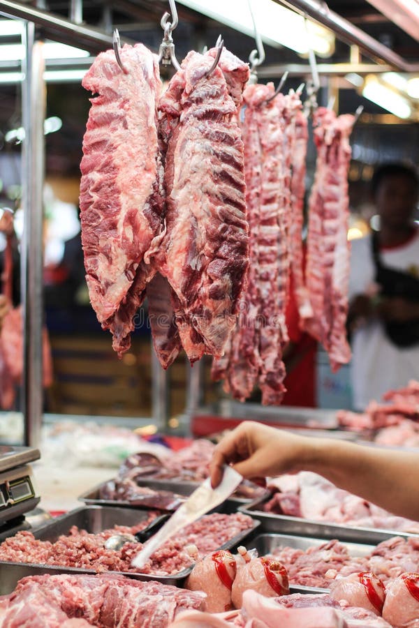 Hanging pork ribs stock image. Image of ingredient, hook - 45540537
