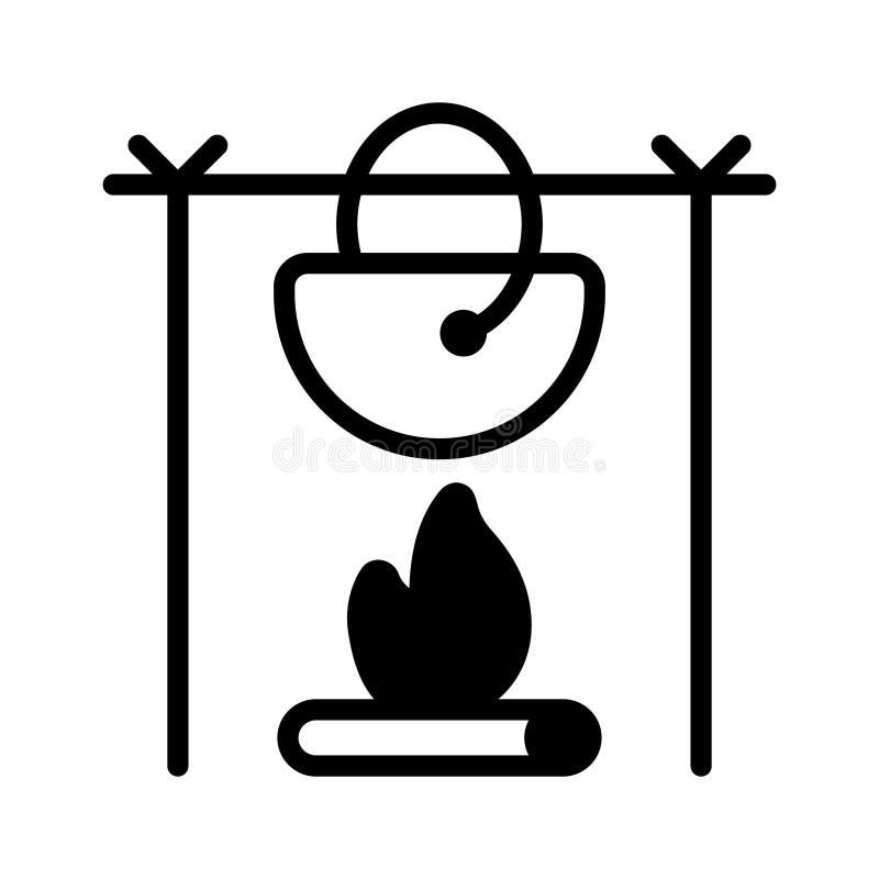 A Hanging Pot Over a Fire, Symbolizing Outdoor Cooking and Camping ...