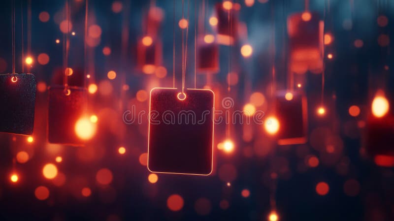 Hanging Price Tags with Glowing Red Bokeh Lights Stock Illustration ...