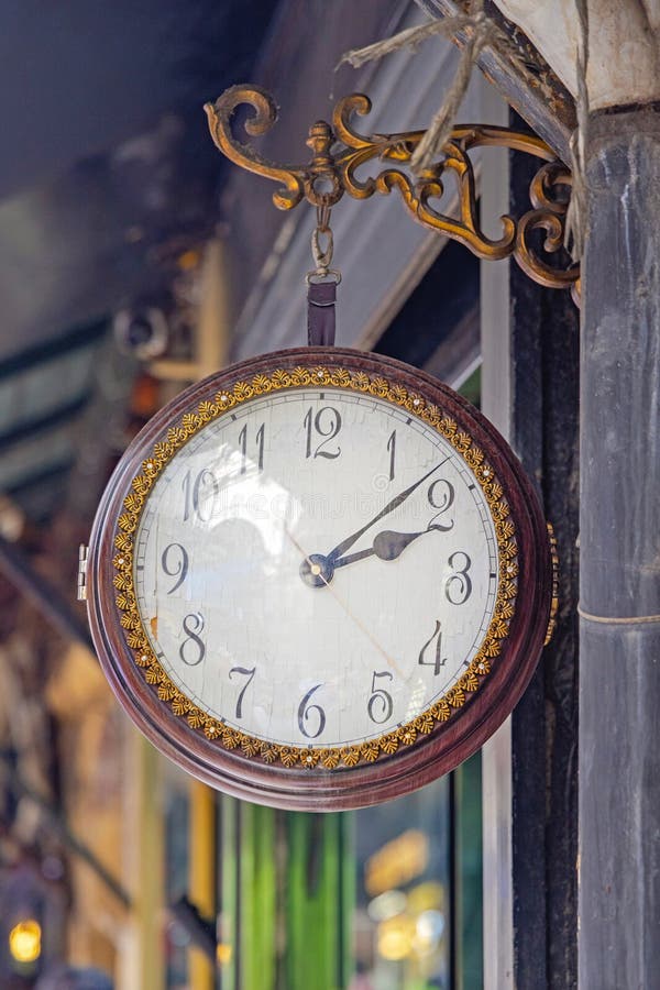 Hanging Public Clock stock image. Image of white, exterior - 303957087