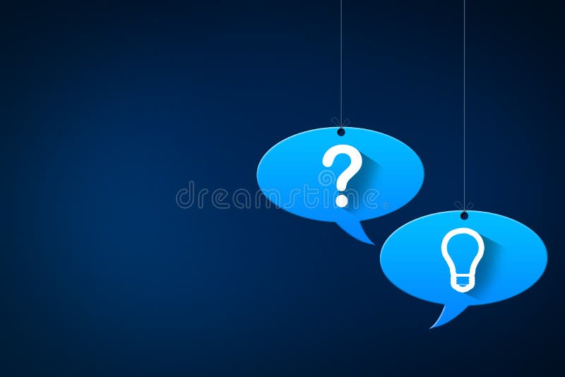 Hanging Question and Answer Speech Bubble Concept on Blue Background ...