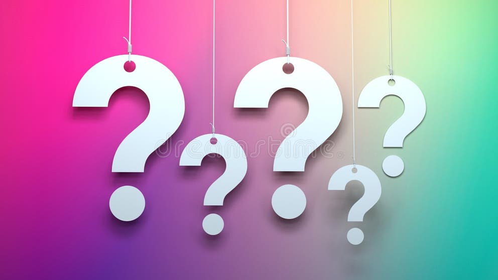 Hanging Question Marks and Color Gradient Background. 3d Render Stock ...