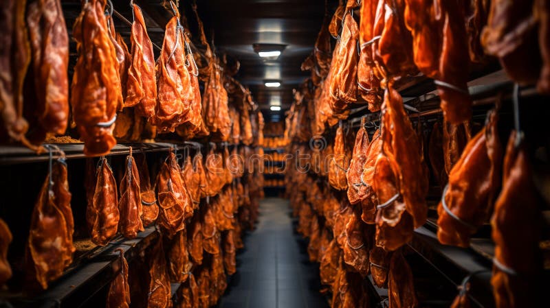 Hanging Raw Meat on Market. Stock Illustration - Illustration of jerky ...