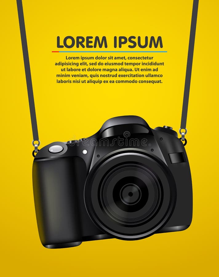 Hanging Realistic Photo Camera. Professional Photo Studio Banner Stock ...