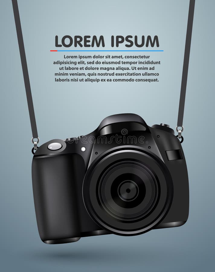 Hanging Realistic Photo Camera. Professional Photo Studio Banner Stock ...