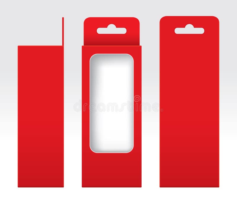 Hanging Red Box Window Cut Out Packaging Template Blank, Empty Box Red ...