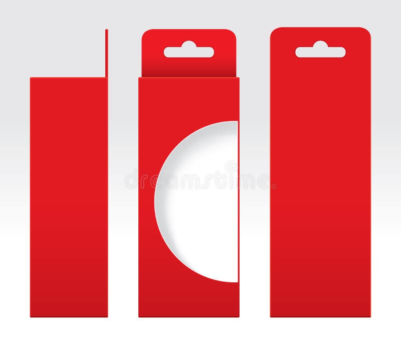 Hanging Red Box Window Cut Out Packaging Template Blank, Empty Box Red ...