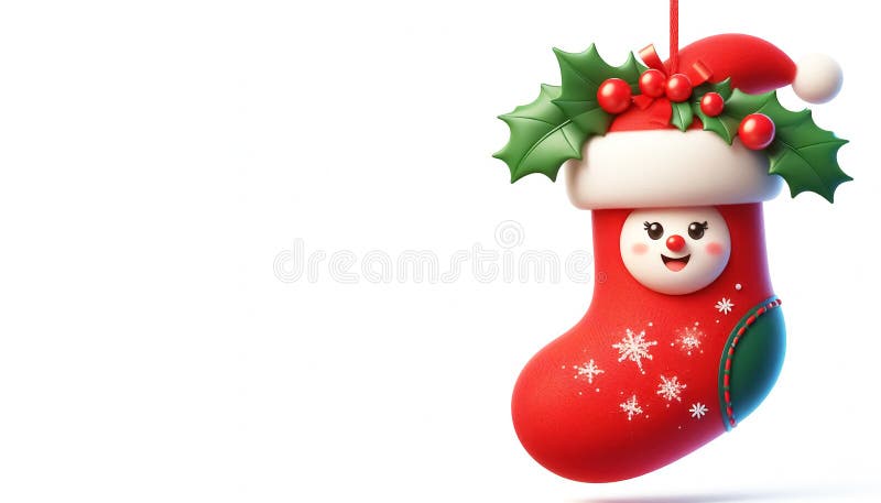 Hanging Red Christmas Stocking Cartoon on White Background Stock ...