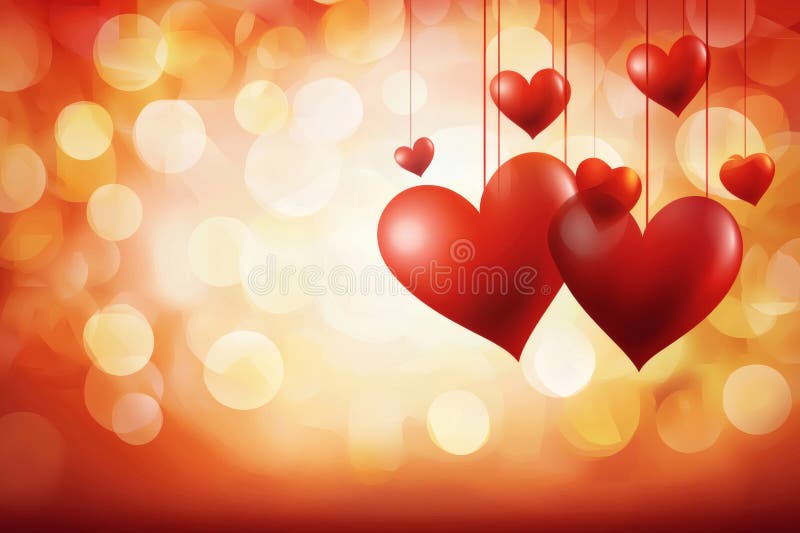 Hanging Red Hearts Create Romantic Atmosphere Against Warm Glowing ...