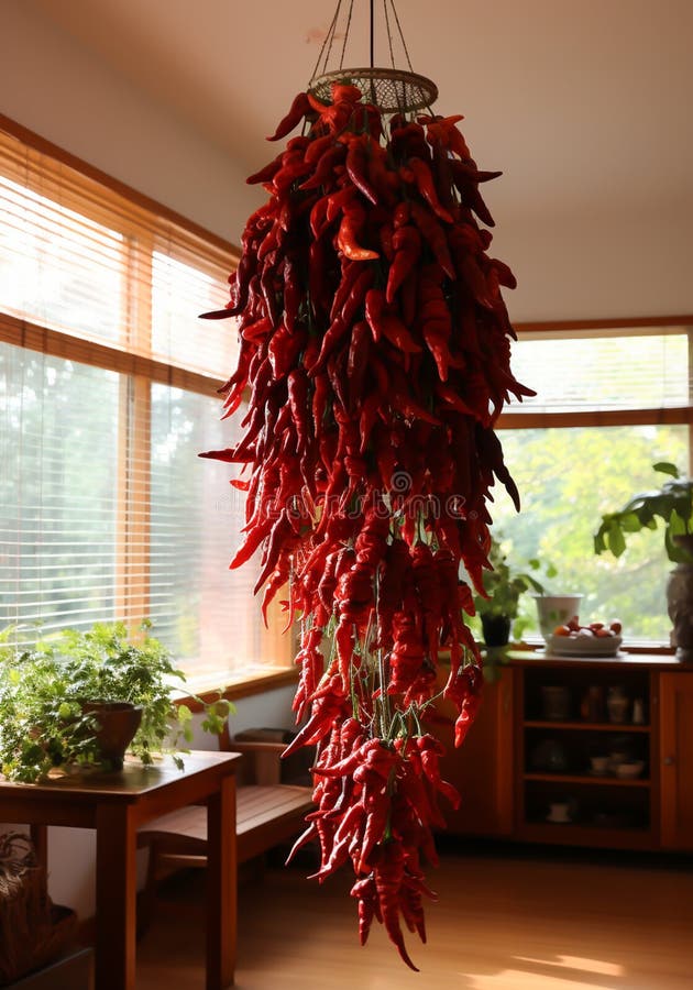 Hanging Red Hot Chili Peppers. AI Generative Stock Illustration ...