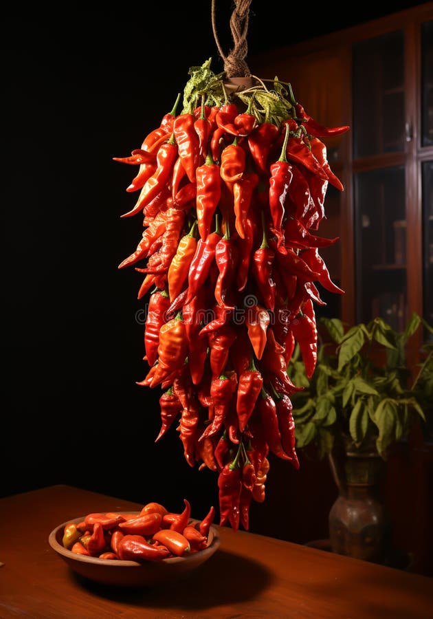 Hanging Red Hot Chili Peppers. AI Generative Stock Illustration ...