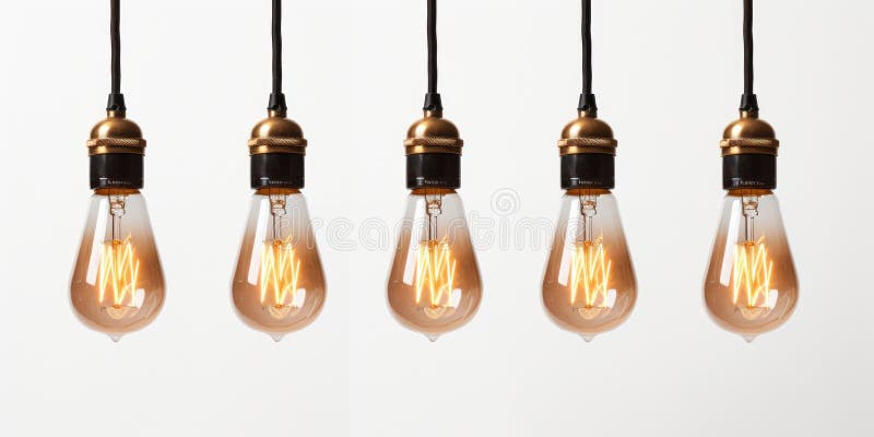 Hanging Retro Edison Bulbs in Row. Edison Light Bulbs with Glowing ...