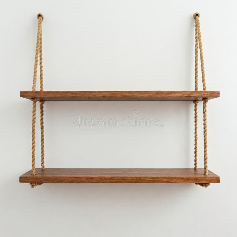 Hanging Rope Shelf with Wooden Planks Stock Photo - Illustration of ...