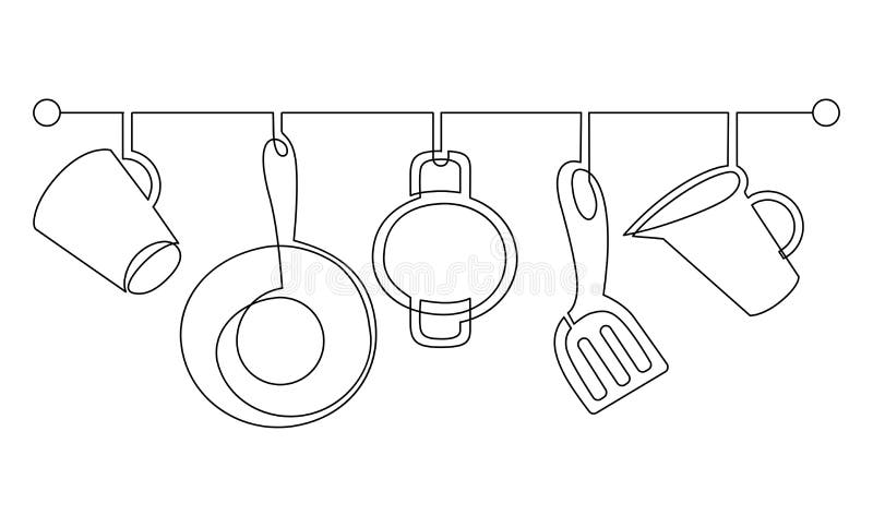 Hanging Shelf Railing with Kitchen Utensils. Still Life on the Kitchen ...