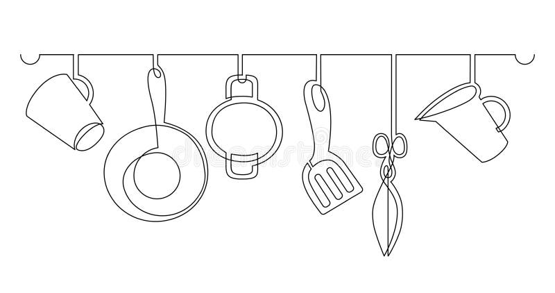 Hanging Shelf Railing with Kitchen Utensils. Still Life on the Kitchen ...