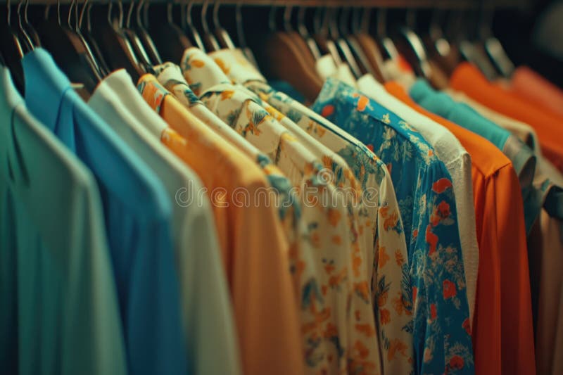 Hanging Shirts on a Rack, Various Colors and Designs Stock Photo ...