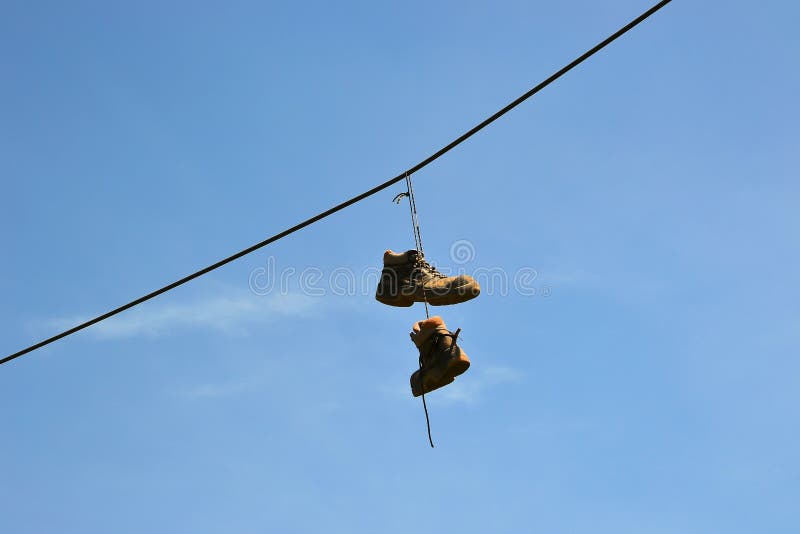 Hanging shoes stock photo. Image of cloudless, hang, shoe - 31936282