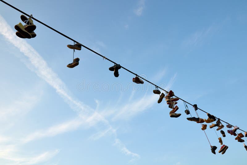 Hanging shoes stock image. Image of boot, hanging, diagonal - 41307961