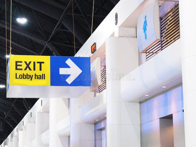 Hanging Sign Box of Exit Wording from Exhibition Place To Lobby Stock ...