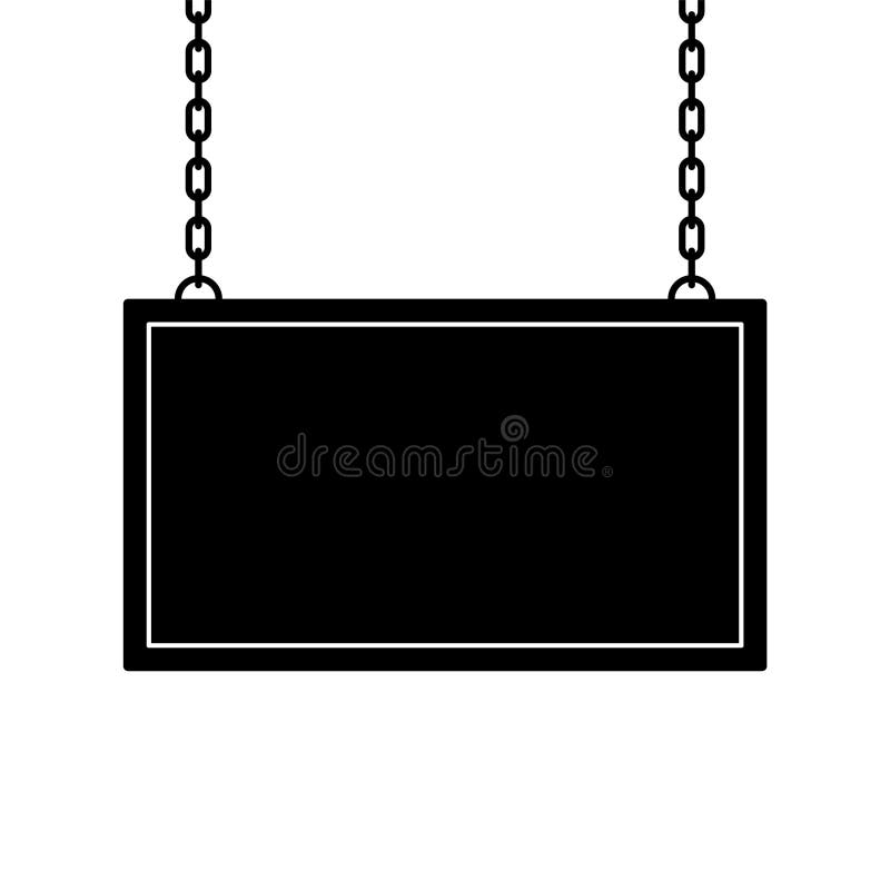 Hanging Signboard with Chains Black and White Vector Illustration Stock ...