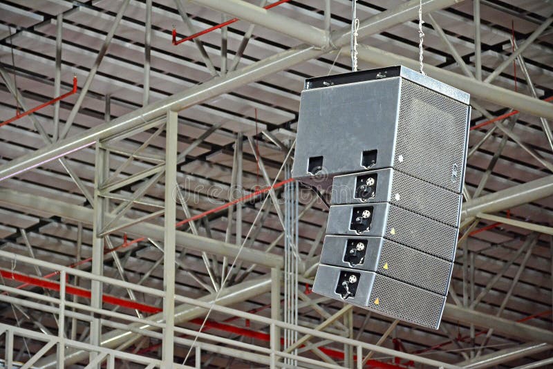 Hanging Speakers Installed in Stadium Ceiling Stock Photo - Image of ...
