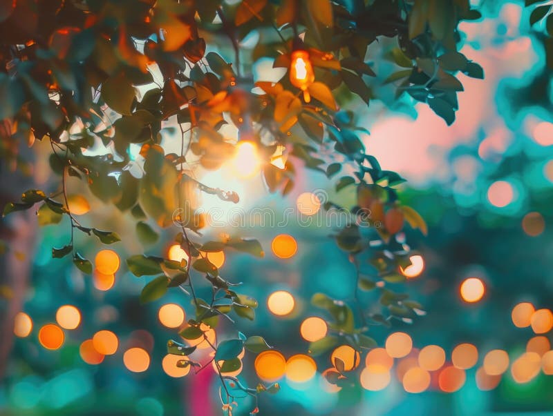 Hanging String Lights on a Tree Stock Photo - Image of party, nature ...