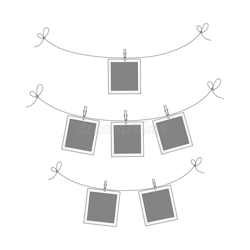 Hanging at String Photos, Frame with Clips. Simple Mockup Vector ...
