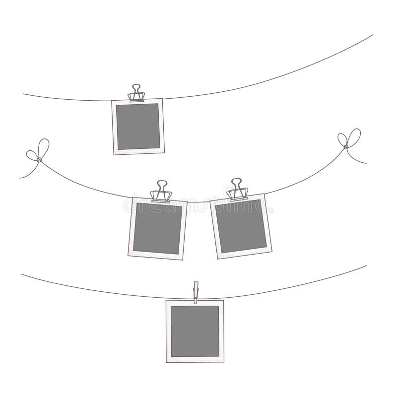 Hanging at String Photos, Frame Set. Simple Template Vector ...