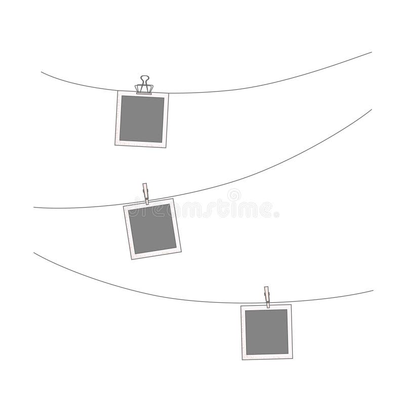 Hanging at String Photos, Frame. Set of Simple Mockup Vector ...