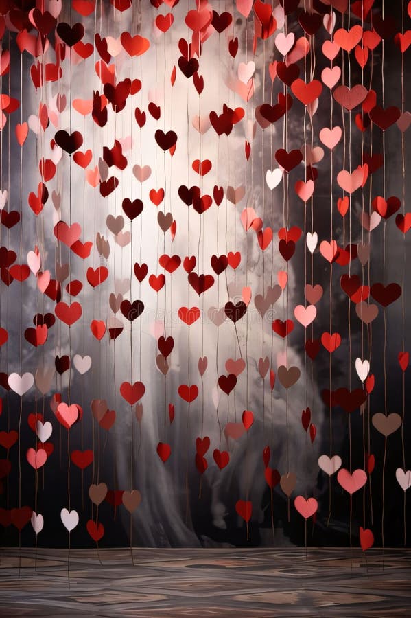 Hanging on Strings Red and Pink Hearts, Dark Background. Heart As a ...