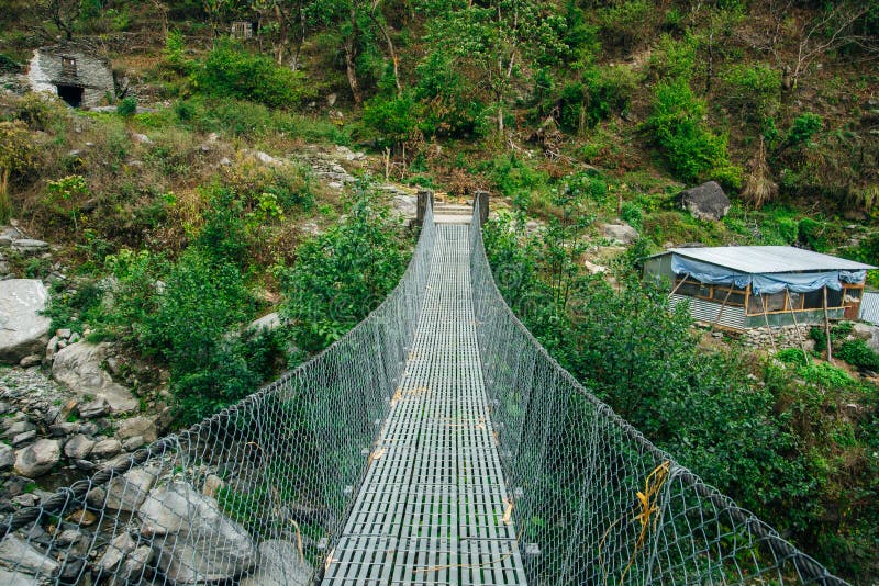 Hanging Suspension Bridge in Himalaya Nepal Stock Image - Image of ...