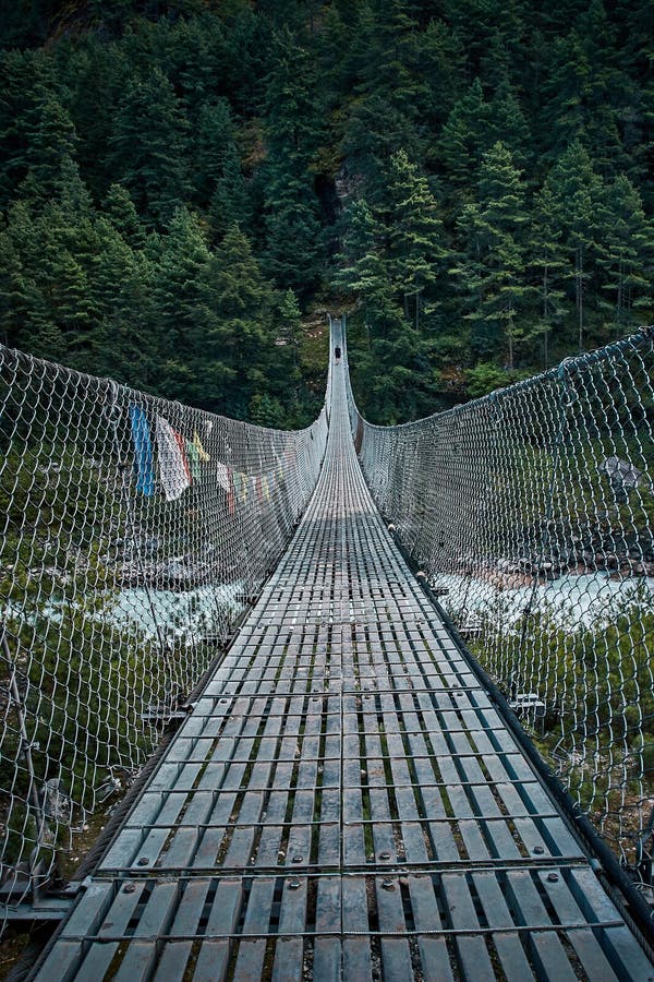 Hanging Suspension Bridge in Nepal. Stock Image - Image of adventure ...