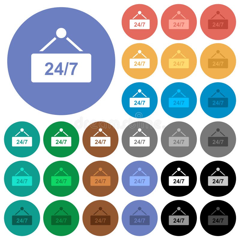 Hanging Table with 24h Seven Days a Week Round Flat Multi Colored Icons ...