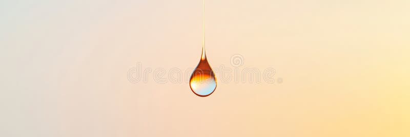 Transparent Drop Reflecting Orange and Blue Colors Hanging on a Thin ...