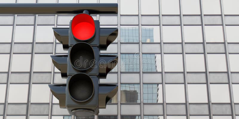 Hanging Traffic Light, Red Stop Signal on Cloudy Sky Background. Space ...