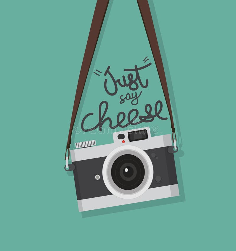 Hanging Vintage Camera with Just Say Cheese Stock Vector - Illustration ...