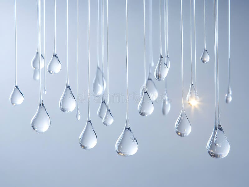 Hanging Water Droplets with Light Flare Stock Illustration ...
