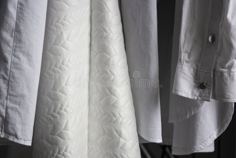 Hanging White Fresh Washed Clothes Stock Photo - Image of material ...