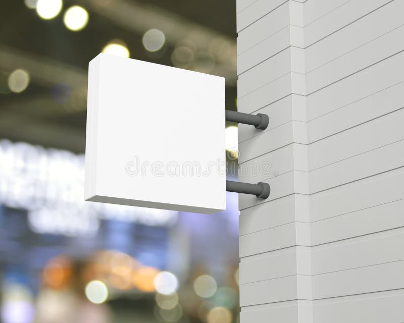 Hanging White Square Signboard Mockup, 3D Rendering Stock Illustration ...