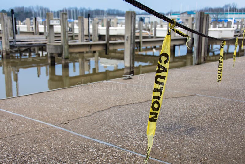 Hanging Yellow Caution Tape Strips Stock Photo - Image of strip ...
