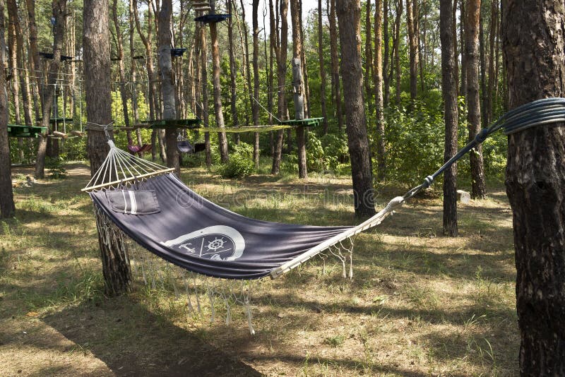 Hangmat Aan Een Boom Op De Rivierbank Die Wordt Gebonden Stock ...
