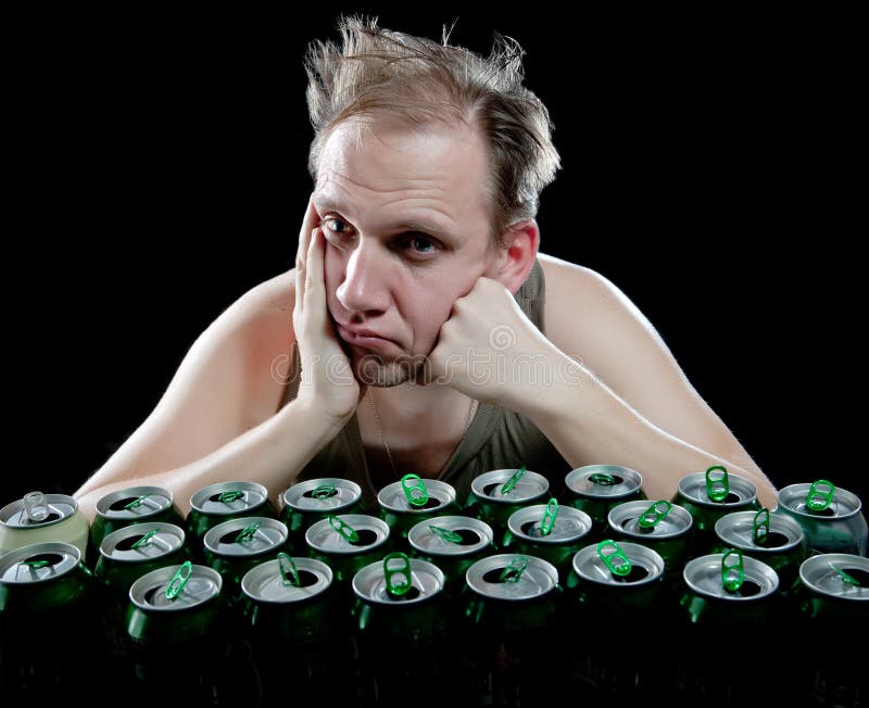 Hangover. Unhealthy Man and Beer Cans Stock Photo - Image of steel ...