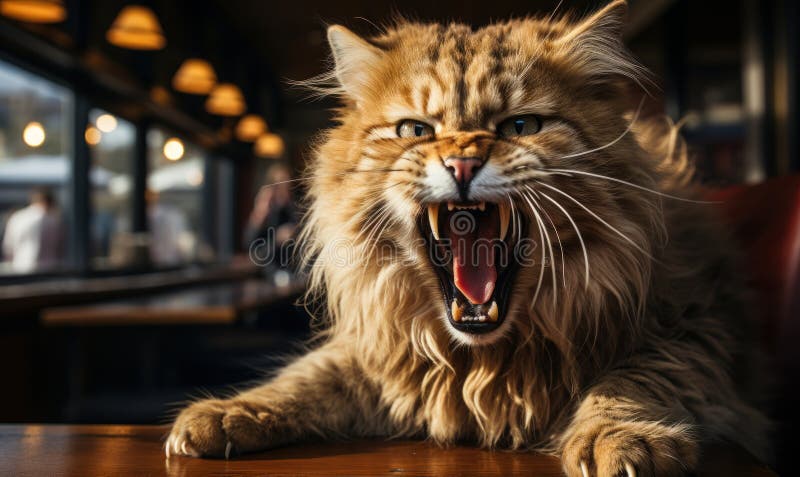 Hangry Cat Angry and Hungry at the Restaurant Table Stock Illustration ...