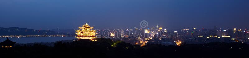 Hangzhou Chenghuang Pavilion Scenery Stock Photo - Image of angle ...