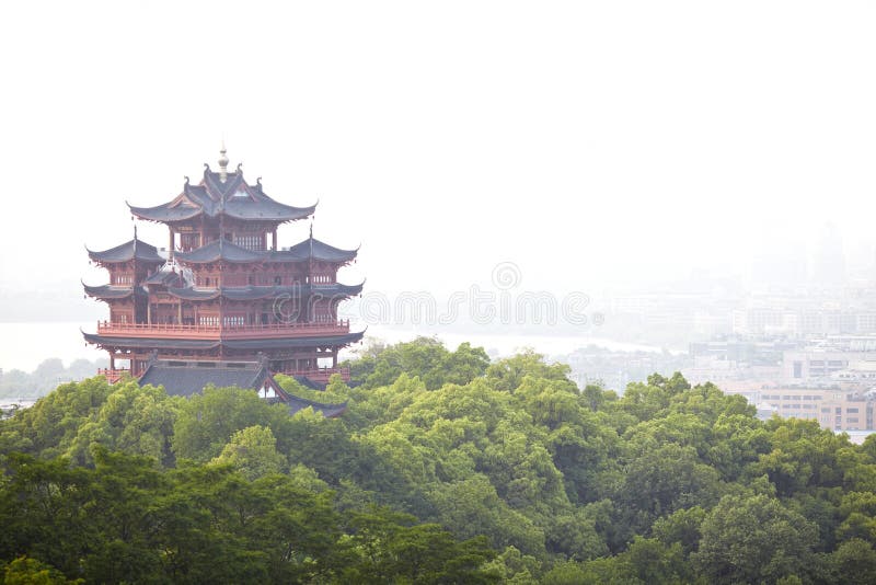 Hangzhou Chenghuang Pavilion Scenery Stock Image - Image of background ...