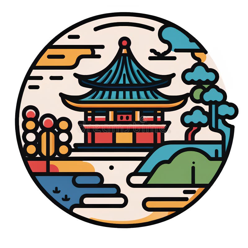 Hangzhou, China Round Icon, Vector Illustration in Flat Style Stock ...