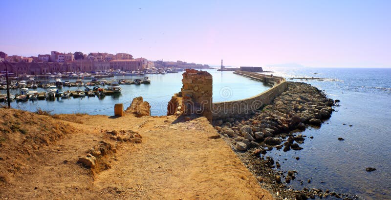 Hania harbour and town stock image. Image of city, boats - 14980569