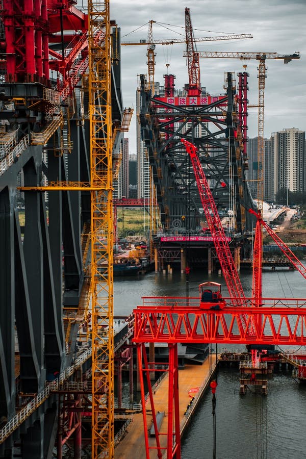Hanjiangwan Bridge in Its Construction Phase, with Partially Built ...